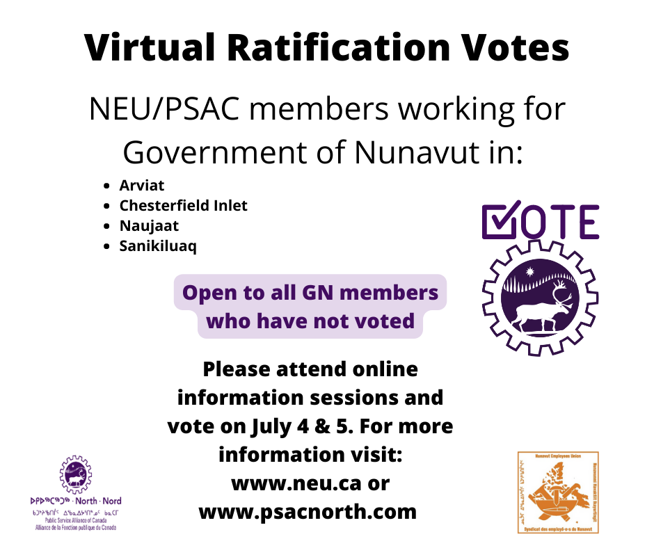 Virtual Ratification Votes: Government of Nunavut Members – PSAC North